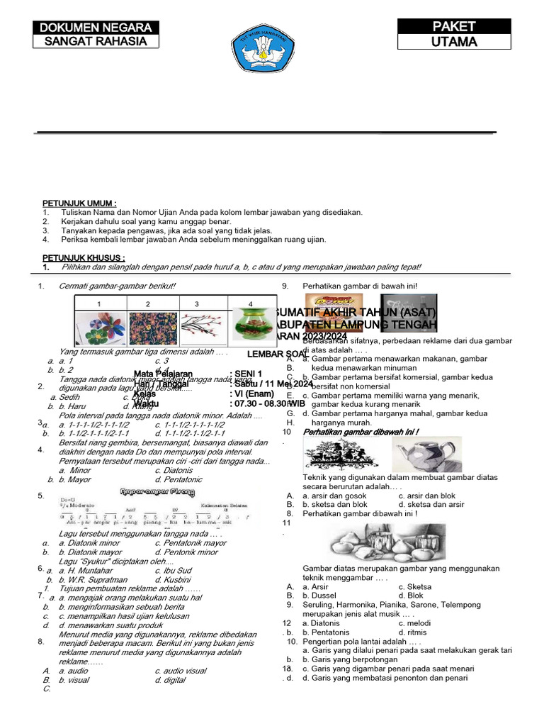 Soal Ujian Kelas 6 SBDB Tp. 2023-2024 | PDF