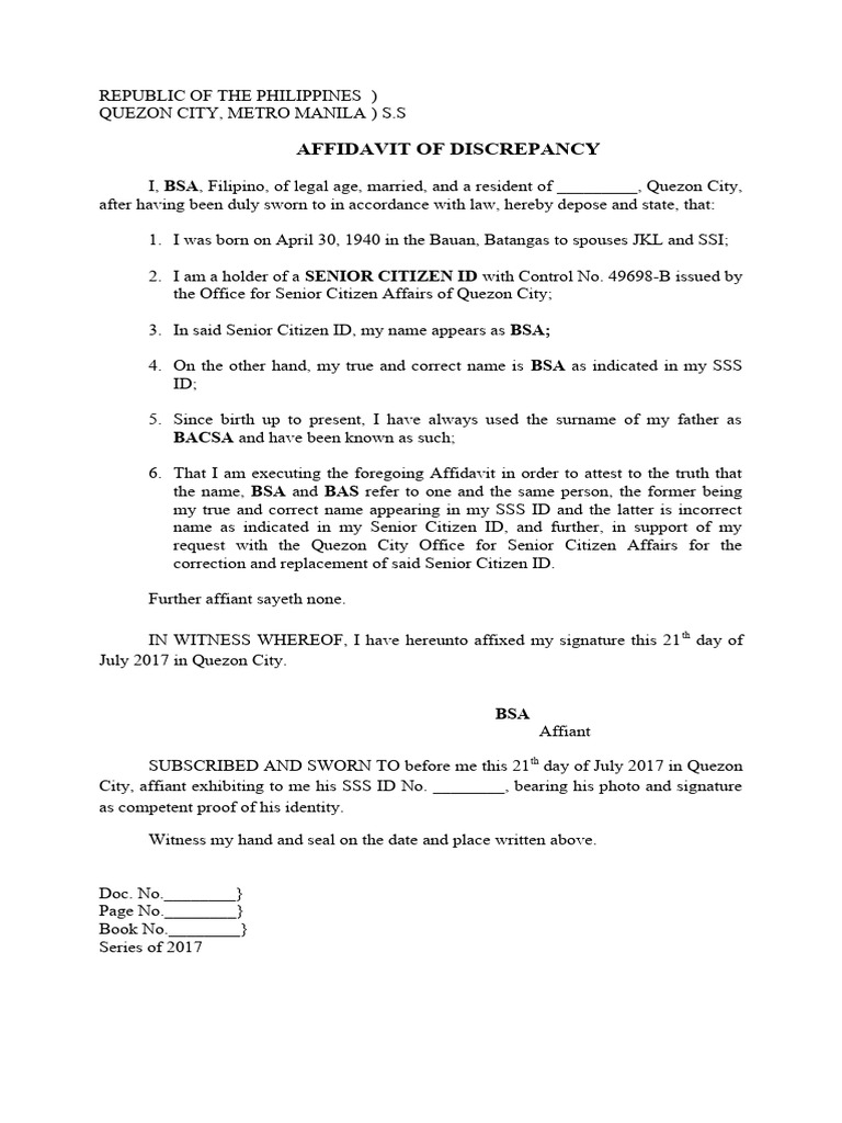 Affidavit of Discrepancy - BAS | PDF