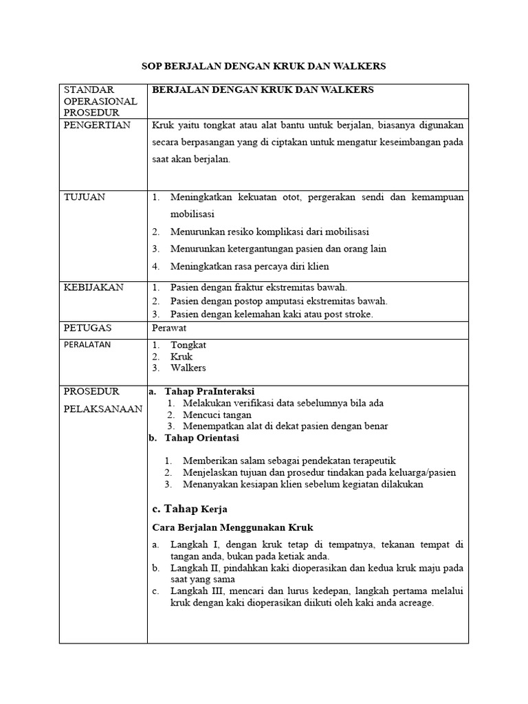 SOP Penggunaan Kruk dan Walker | PDF | Kesehatan Holistik | Sains ...