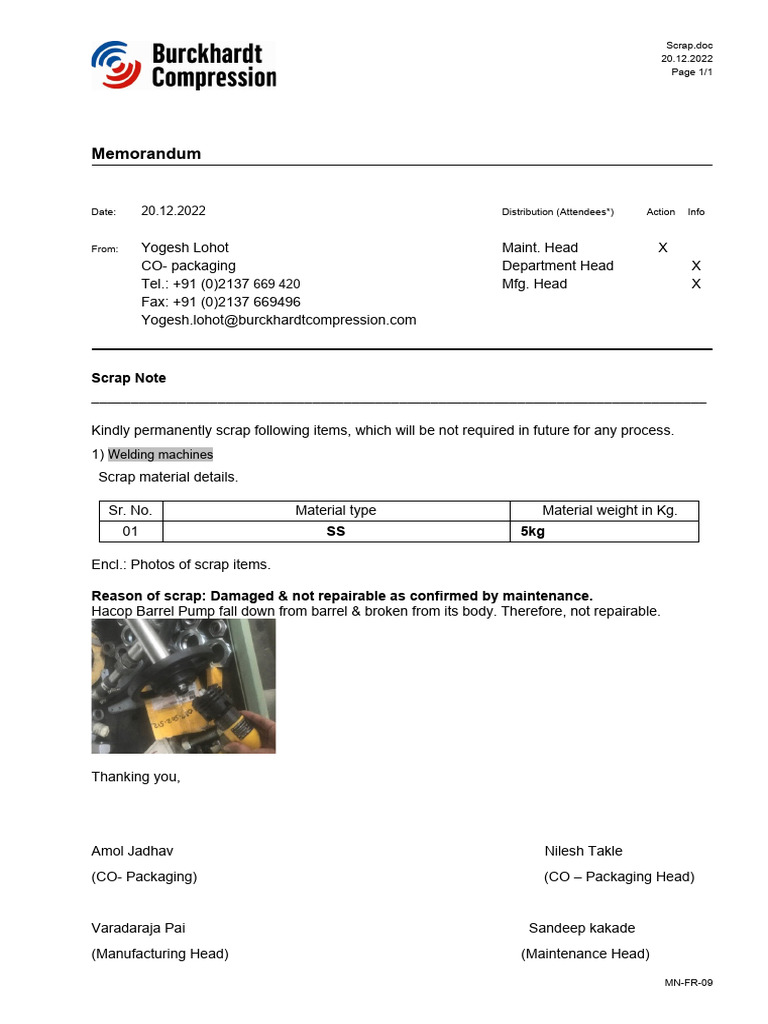 BARREL PUMP_Scrap Note | PDF