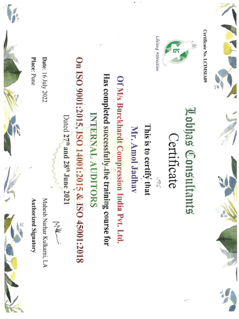 ISo lead auditor certificate | PDF