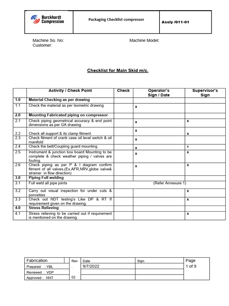 BY MHP Packaging CheckList Final | PDF | Pipe (Fluid Conveyance ...