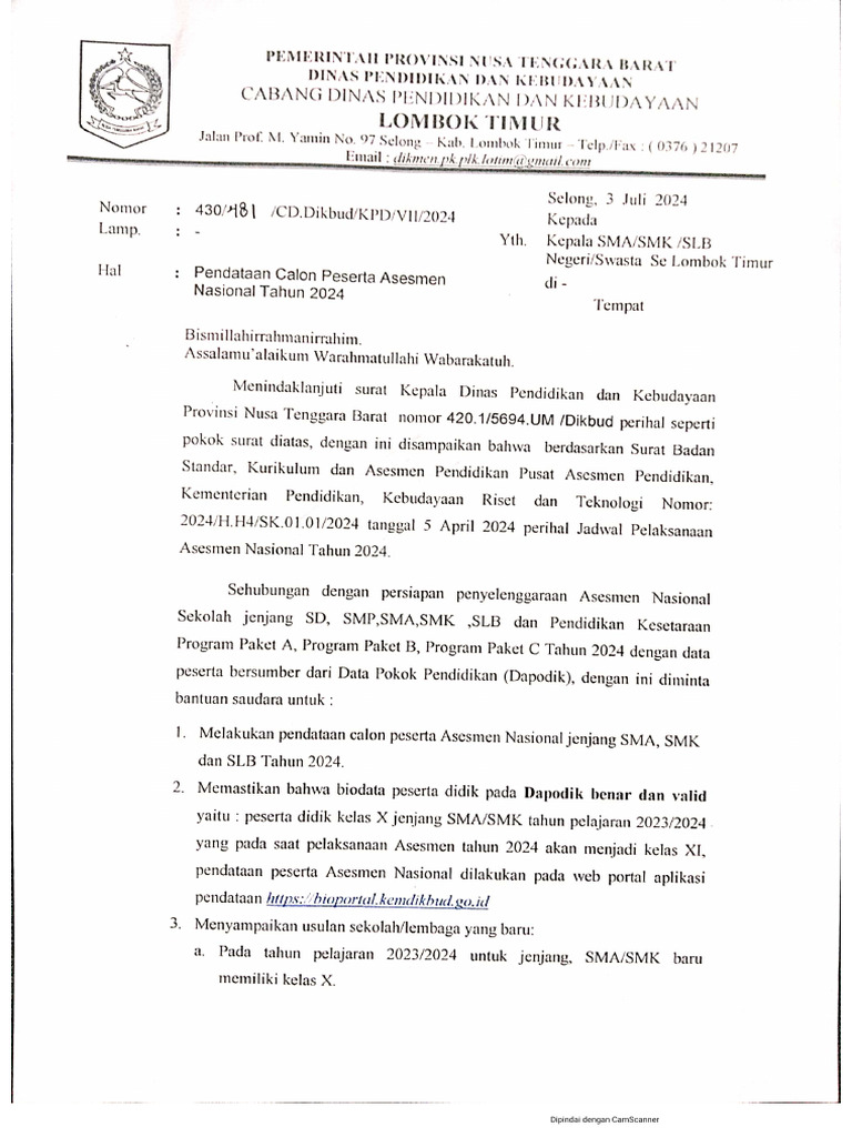 Surat Pendataan AN Tahun 2024 | PDF
