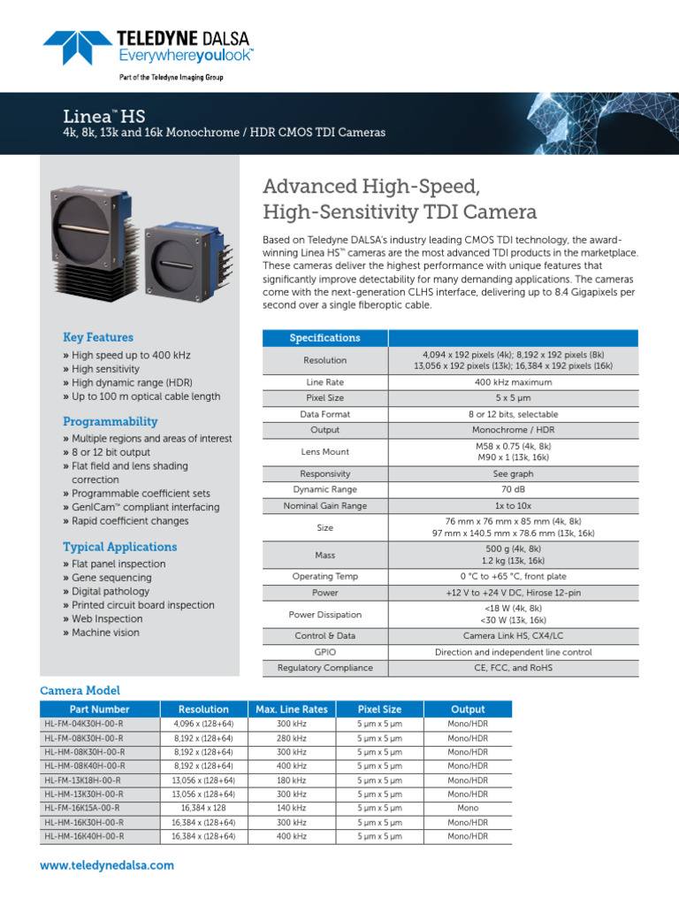 Advanced High-Speed, High-Sensitivity TDI Camera: Linea HS | PDF ...