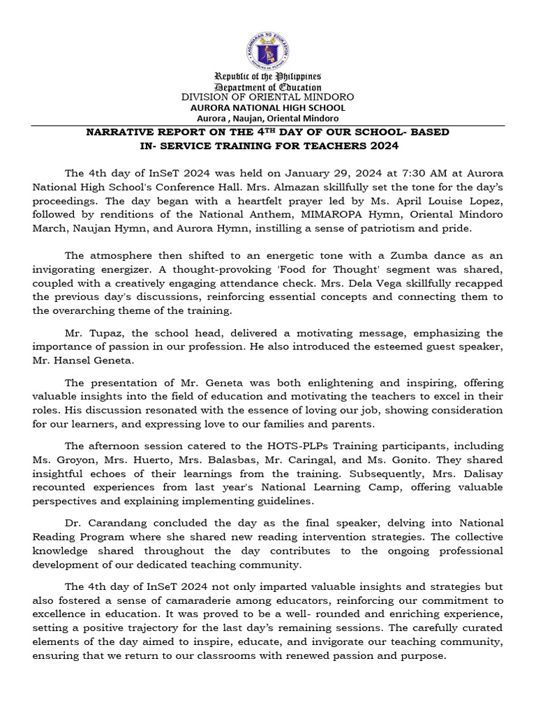 INSET NARRATIVE | PDF | Teachers | Cognitive Science