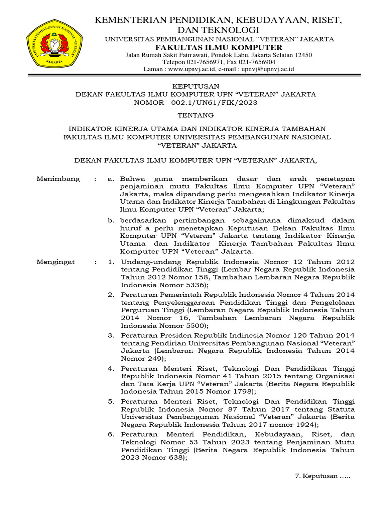 SK Dekan TTG Iku Dan Ikt Fik 2023 | PDF