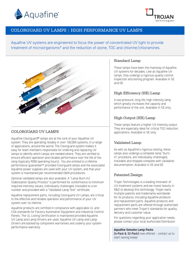 TSG Colorguard Lamps | PDF | Ultraviolet | Total Organic Carbon