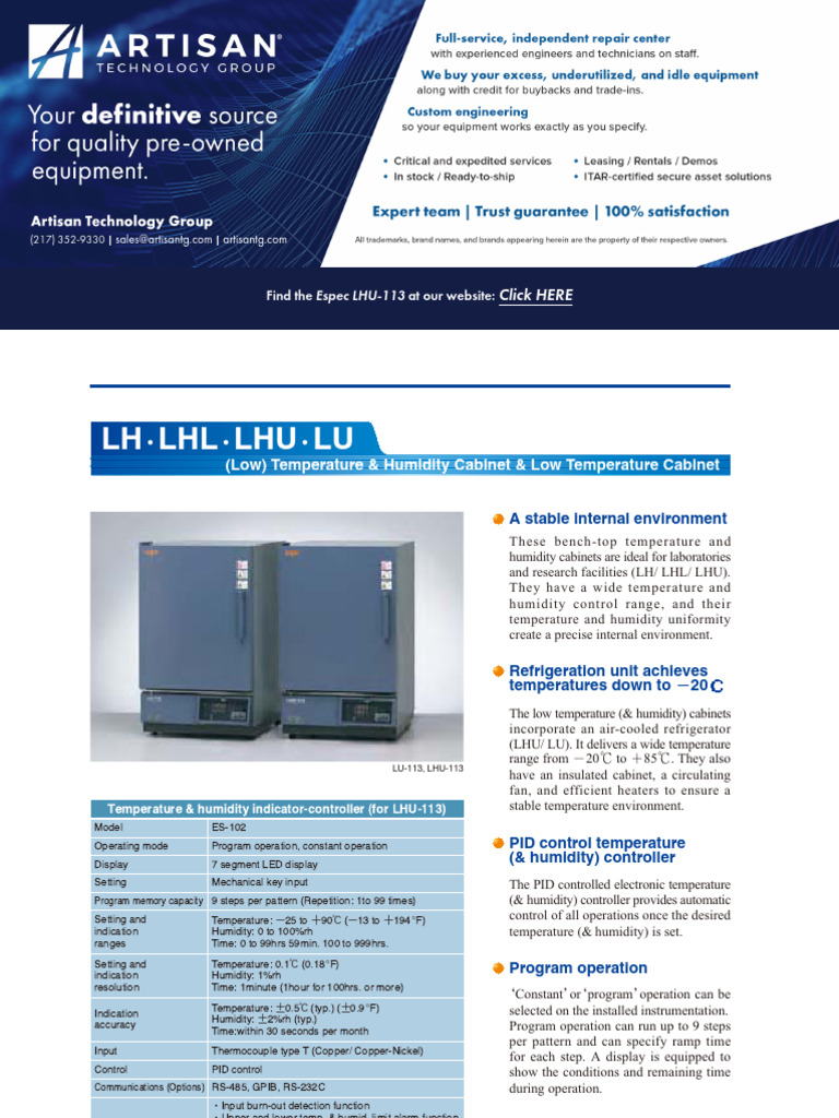 Espec LH LHL LHU LU Series Datasheet | PDF | Refrigerator | Humidity