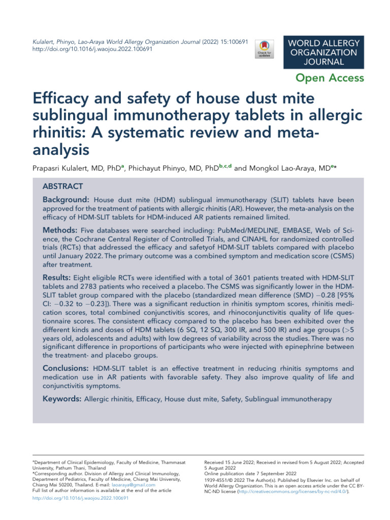 Efficacy and Safety of House Dust Mite Sublingual | PDF | Allergy ...
