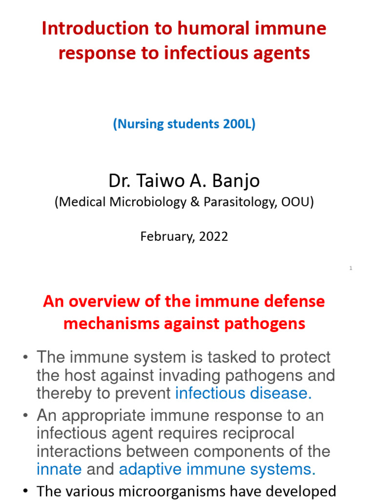 Nursing Studnts 200L Humoral Immune Response To Infectious Agents | PDF ...