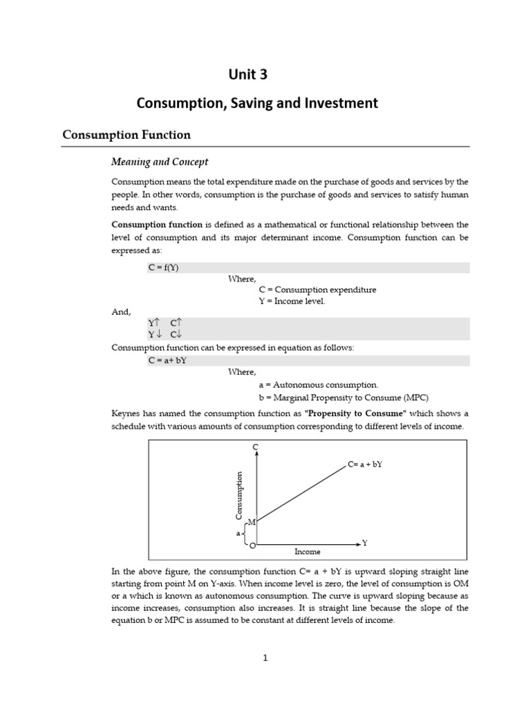 Unit 3 Consumption Saving And Investment Pdf Consumption