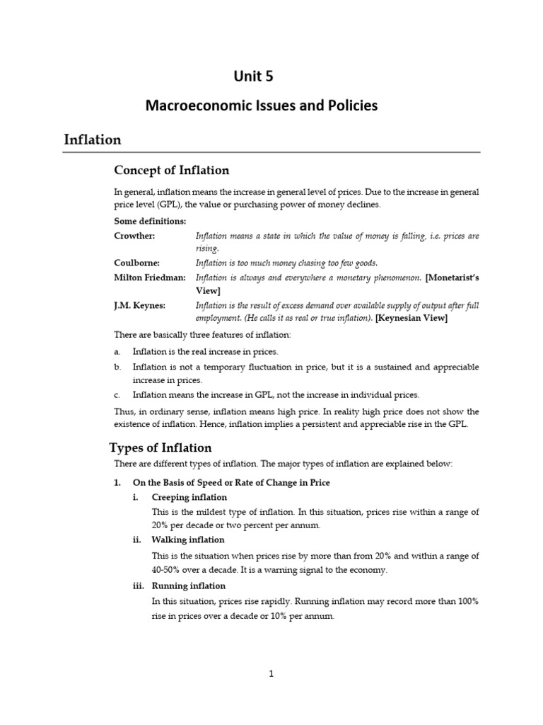 Unit 5-Macroeconomic Issues and Policies | PDF | Cost Of Living | Inflation