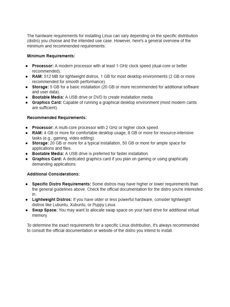 Which Are The Hardware Requirements For Linux Ins... | PDF