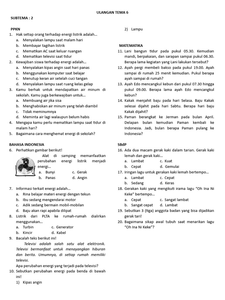 Ulangan Tema 6 Sub 2 | PDF