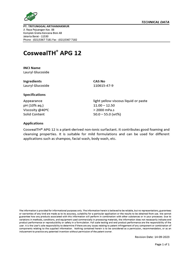 CoswealTH APG 12 - TD - 202309 | PDF | Shampoo