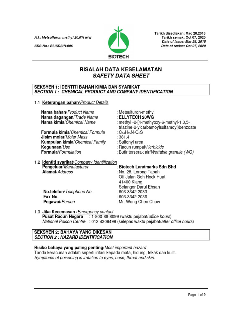 Hextar Ellytech 20WG-SDS | PDF