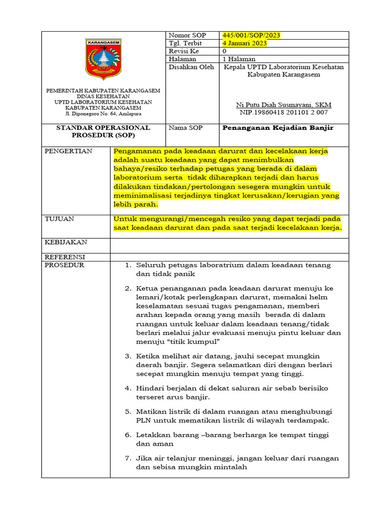 SOP Penanganan Kejadian Banjir | PDF