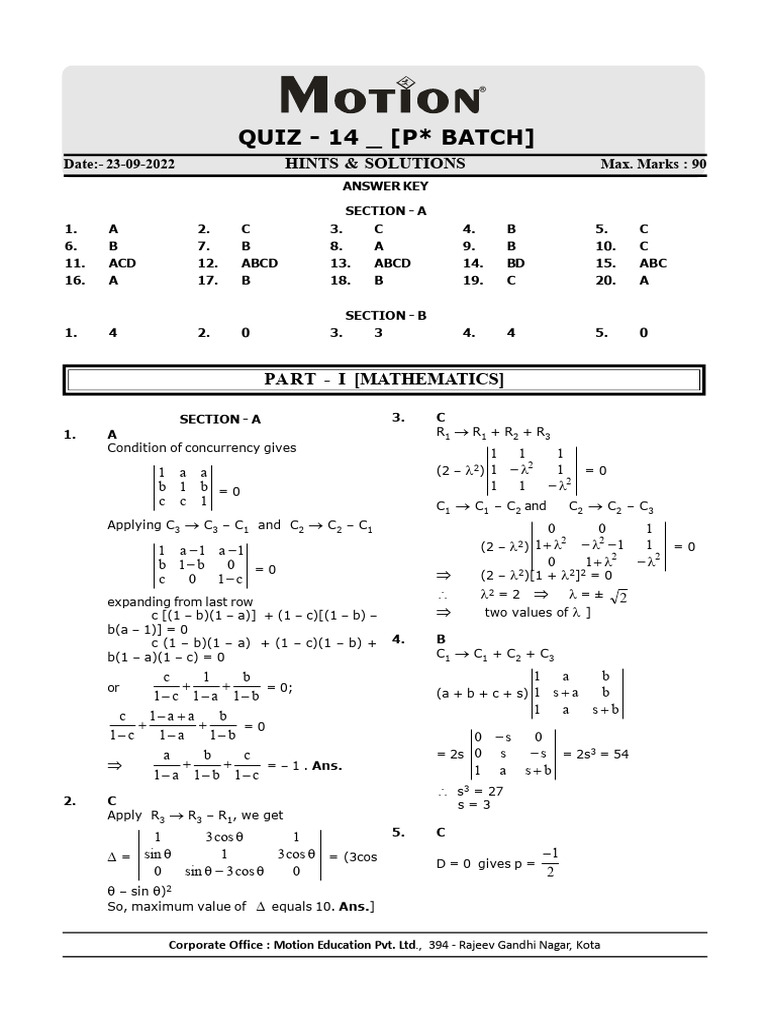 PStar Quiz 14 Solutions.p65 | PDF | Mathematical Analysis | Mathematical Concepts