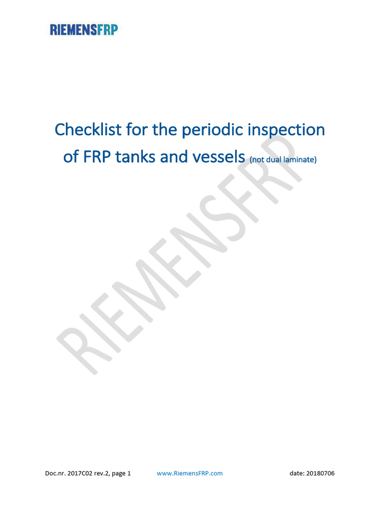 2017C02 Rev.2 Checklist For The Inspection of FRP Tanks and Vessels ...