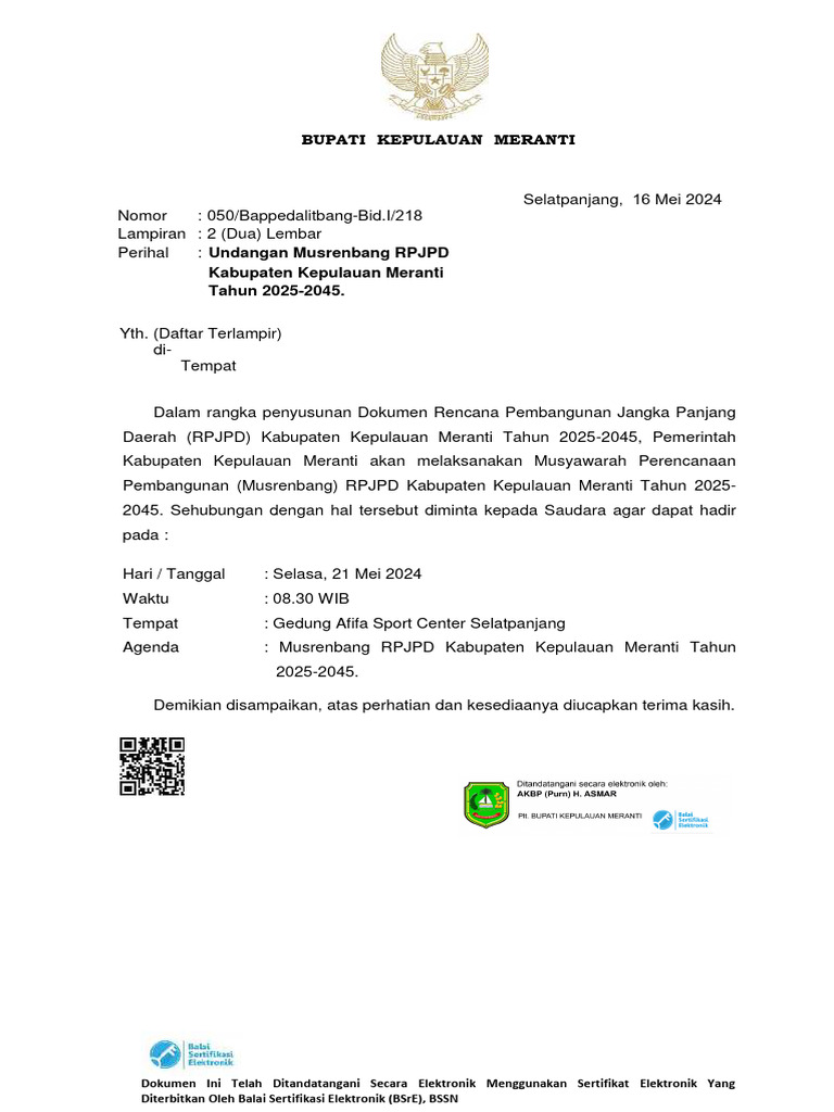 Mei 2024 Undangan Musrenbang RPJPD Kabupaten Kepulauan Meranti Tahun ...