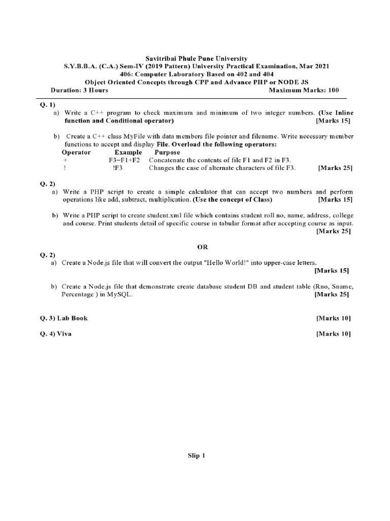 SYBBA (CA) Sem-IV Practical Slip 2019 Pattern | PDF
