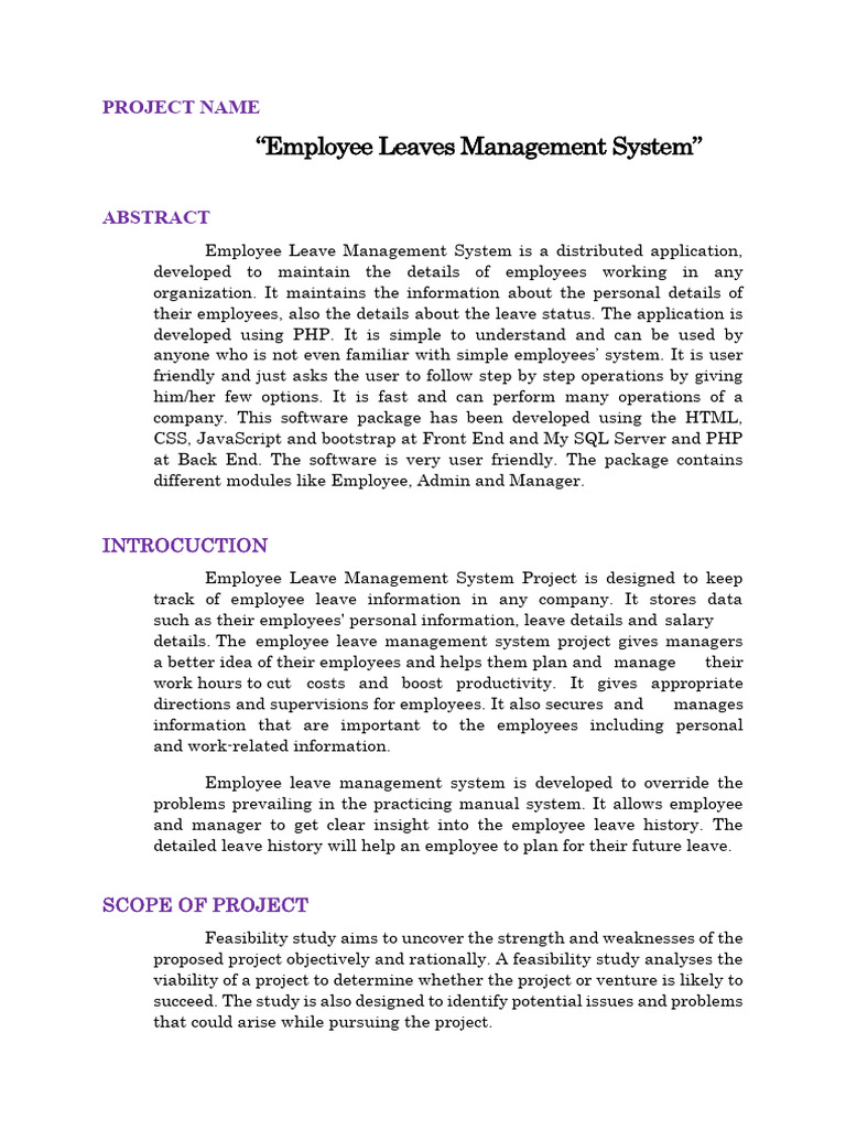 Employee Leave Management System Report | PDF | Php | Application Software