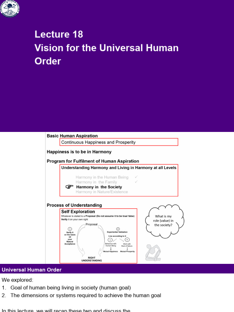 UHV II Lecture 18 - Vision For The Universal Human Order v2 | PDF ...