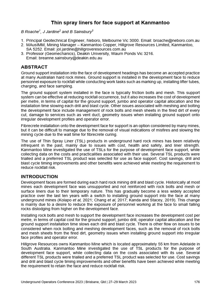 Thin Spray Liners For Face Support at Kanmantoo | PDF | Mining ...