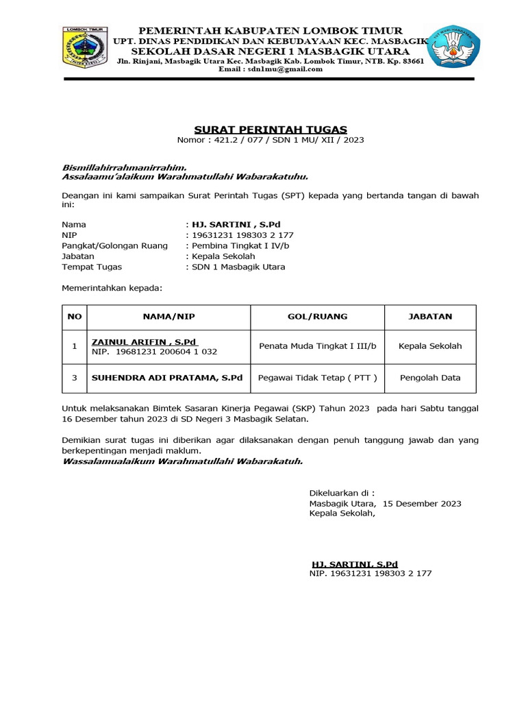 SPT Dan SPPD Bimtek Perencanaan Berbasis Data PBD Tahun 2024 Menggunakan Arkas 4.0 | PDF
