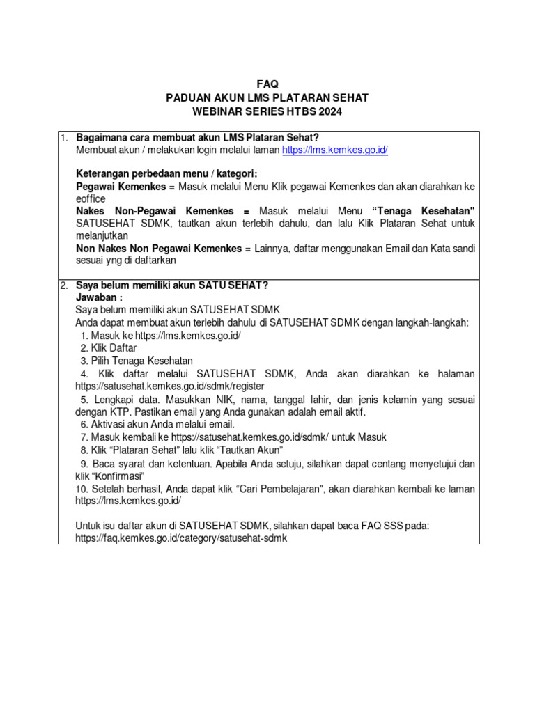 FAQ - Panduan LMS Plataran Sehat - 2024 | PDF
