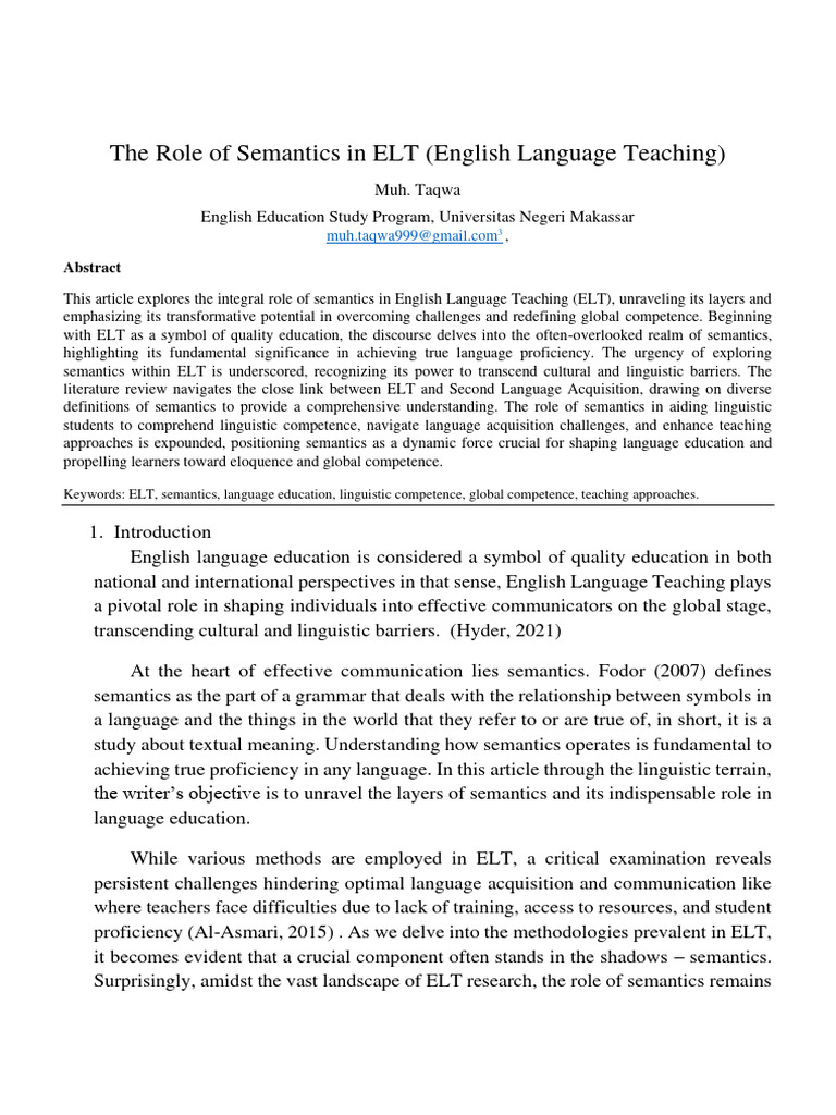 Semantics in English Language Teaching | PDF | Second Language Acquisition | Linguistics