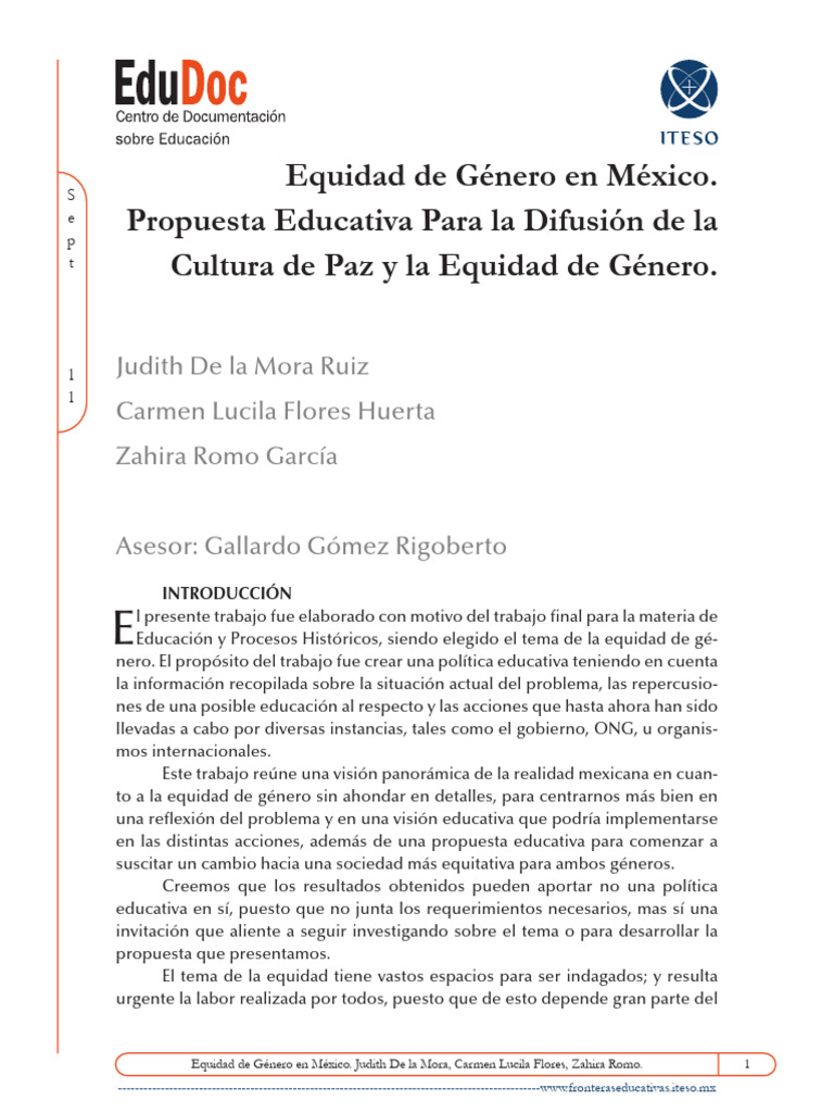 Equidad de Género en México. Propuesta Educativa Para La Difusión de La ...