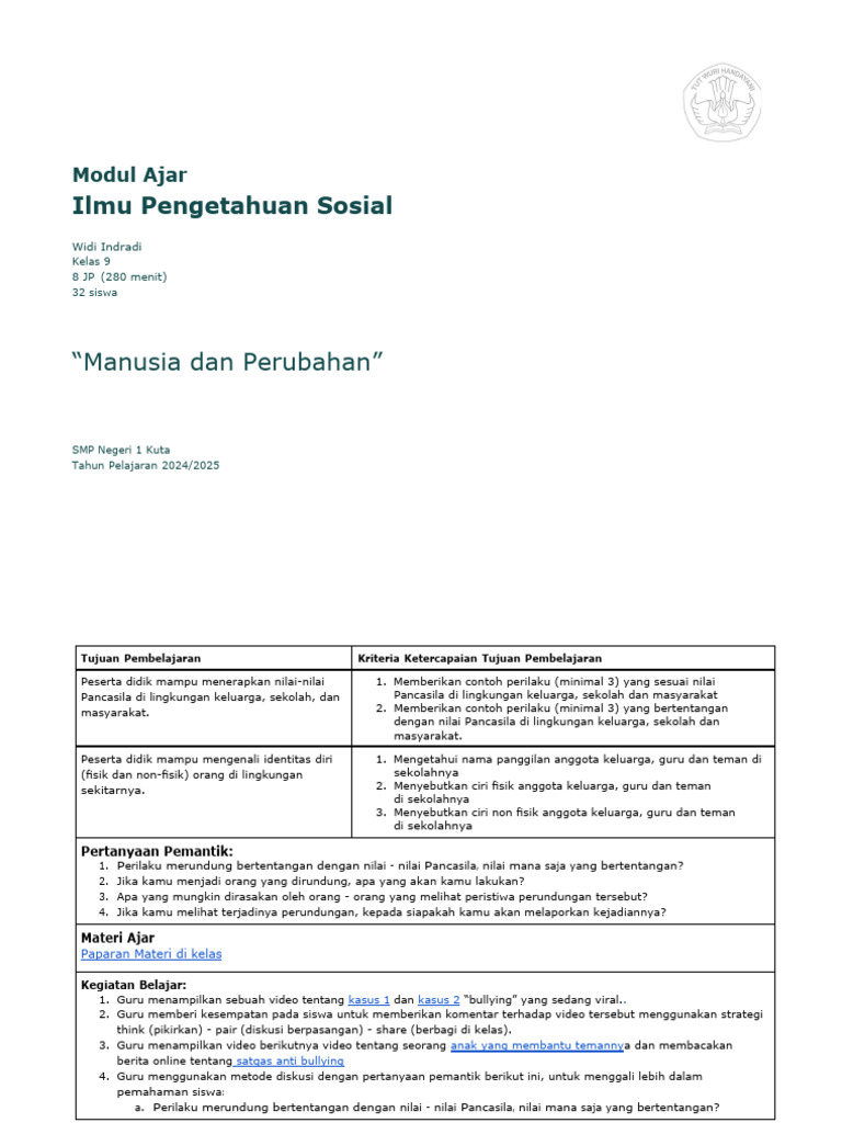 Contoh Modul Ajar - PBL | PDF