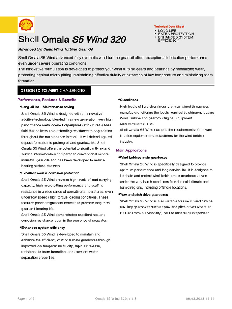 Shell Omala S5 Wind 320 | PDF | Wind Turbine | Wear
