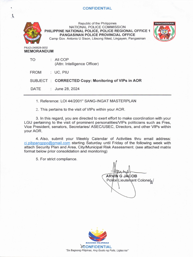 Corrected Copy Monitoring of VIPs in AOR | PDF | Philippines | Government