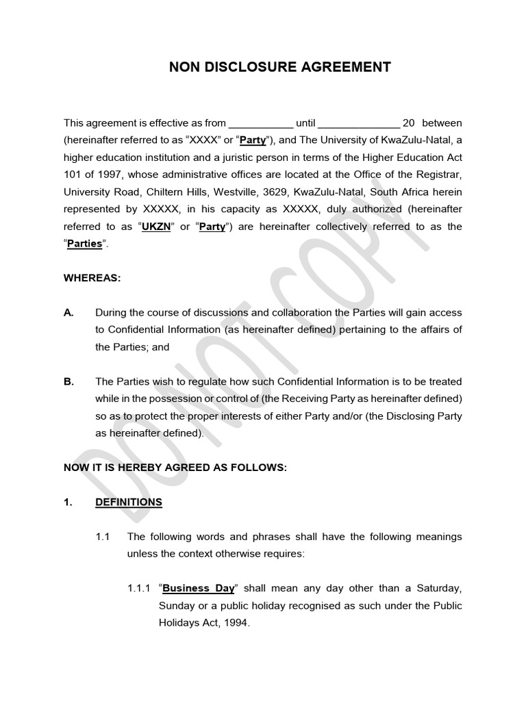 Template Non Disclosure Agreement | PDF | Confidentiality ...