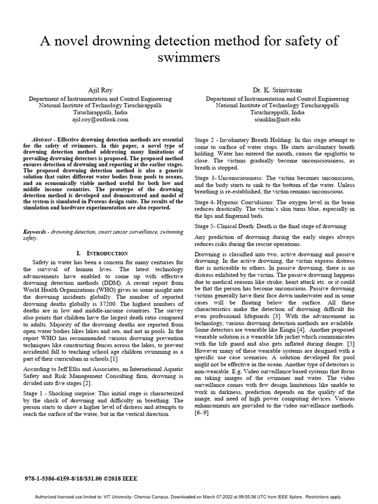 A Novel Drowning Detection Method For Safety of Swimmers | PDF ...