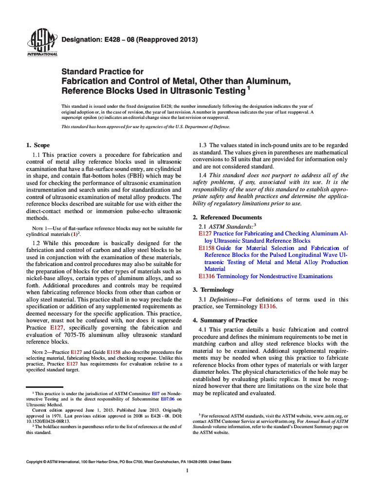 Ultrasonic Metal Reference Blocks Guide | PDF | Engineering Tolerance ...