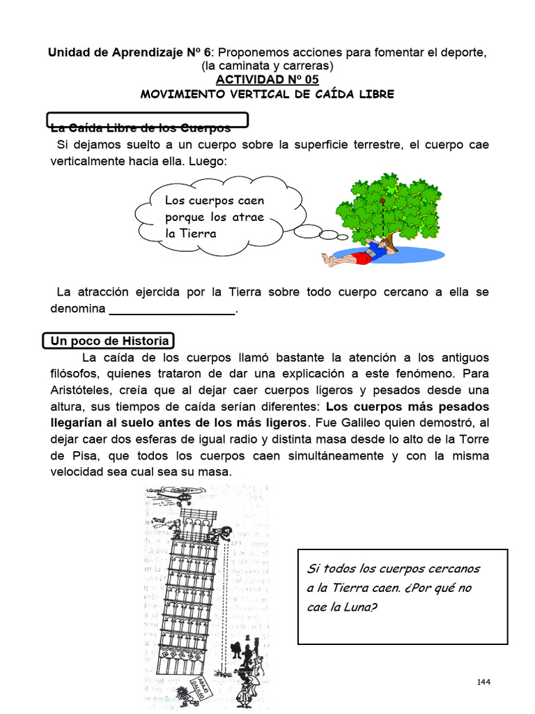 UDA 6 ACT 5 2DO Movimiento Vertical de Caida Libre | PDF | Gravedad | Mecánica celeste