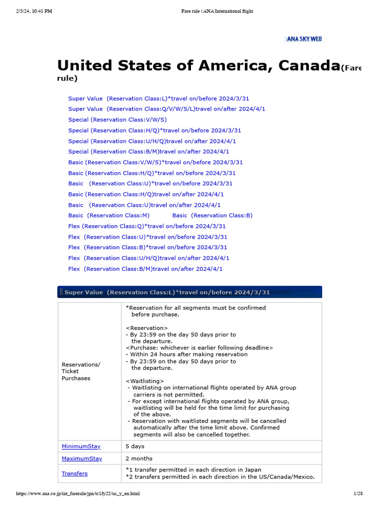 Meet 5e Fare Rule (ANA), Special Economy Class Fare | PDF | United ...