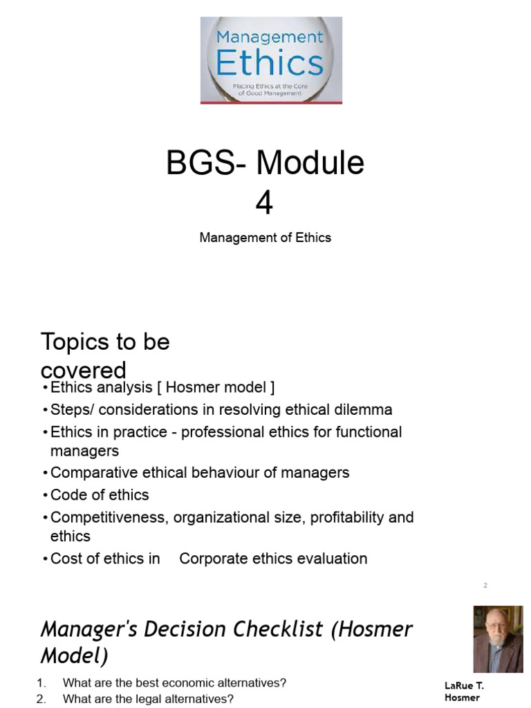 BGS - Module 4-Mgmt of Ethics | PDF | Business Ethics | Employment