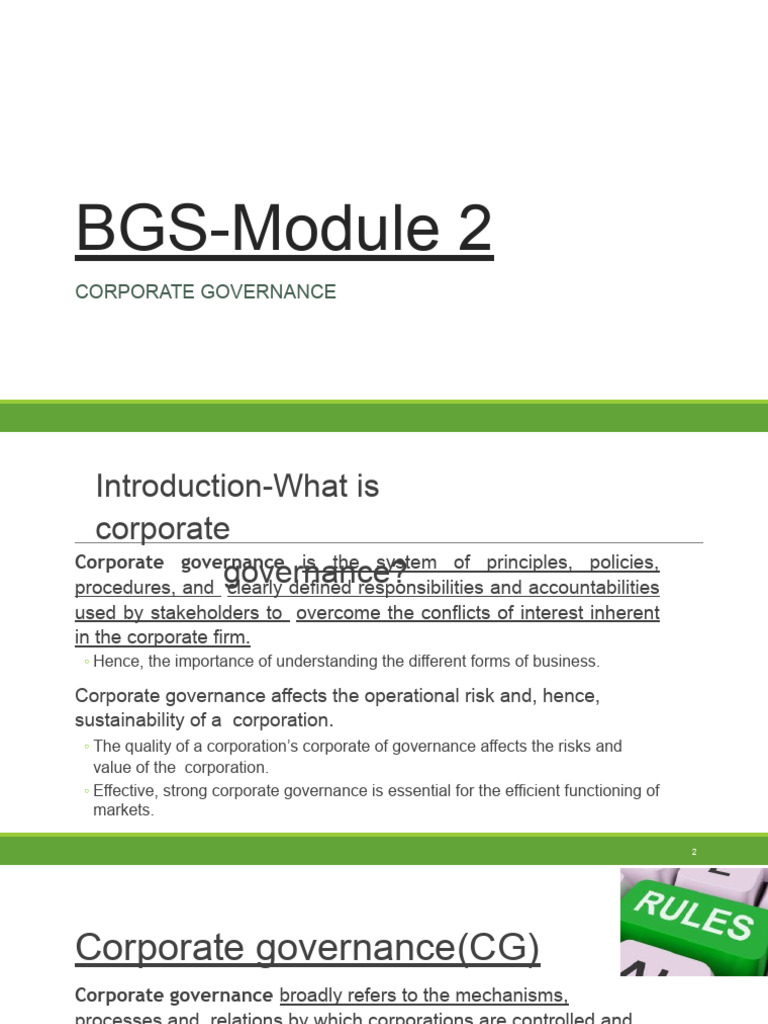 BGS-Module 2-Corporate Governance and CSR | PDF | Corporate Social ...