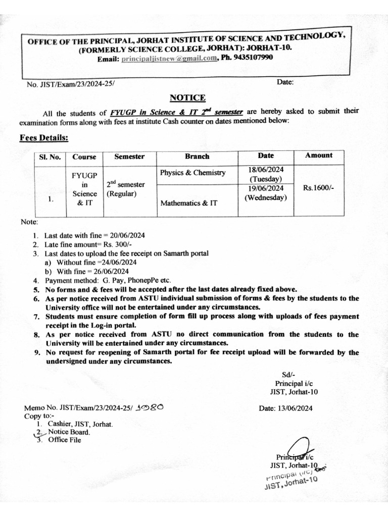 Form fillup notice (BSc 2nd sem) | PDF