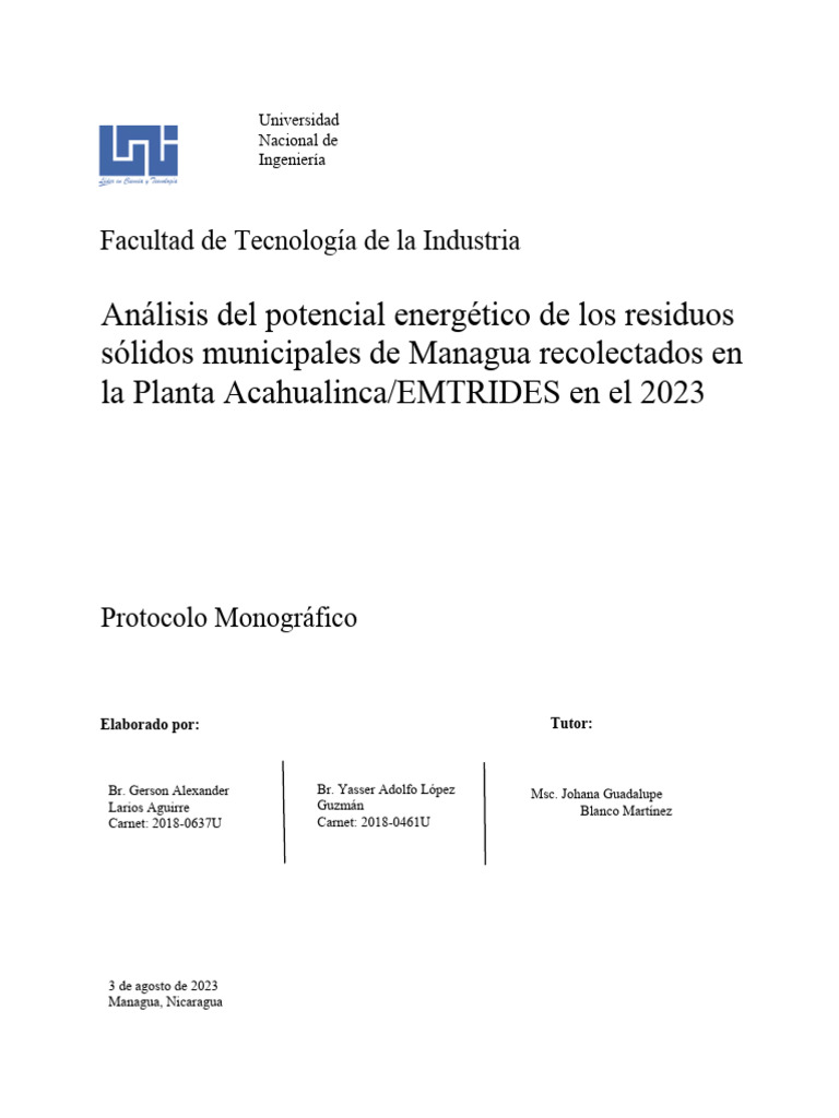 AVANCE PROTOCOLO (Potencial E) Gerson y Ysser | PDF | Residuos | Combustión