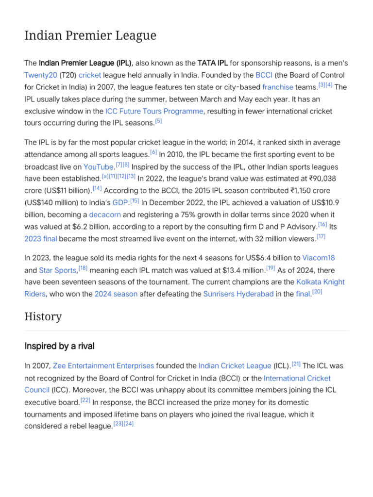 Indian Premier League - Wikipedia | PDF | Athletic Sports ...