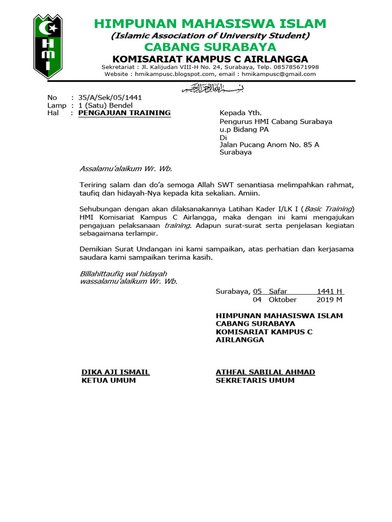 Surat Pengajuan Training | PDF