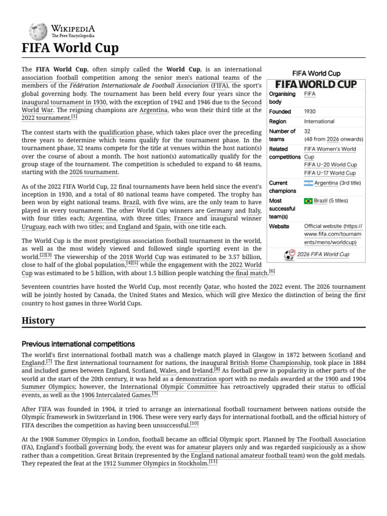 FIFA World Cup - Wikipedia | PDF | Fifa World Cup | Fifa