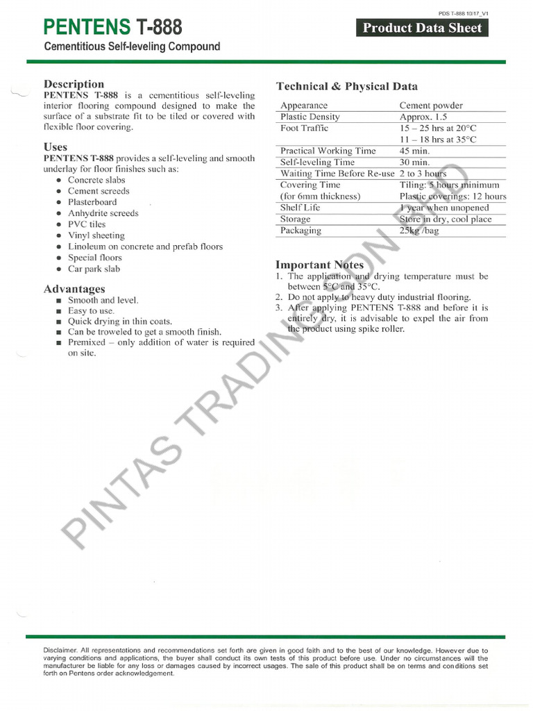 Pentens T-888 Product Data Sheet | PDF
