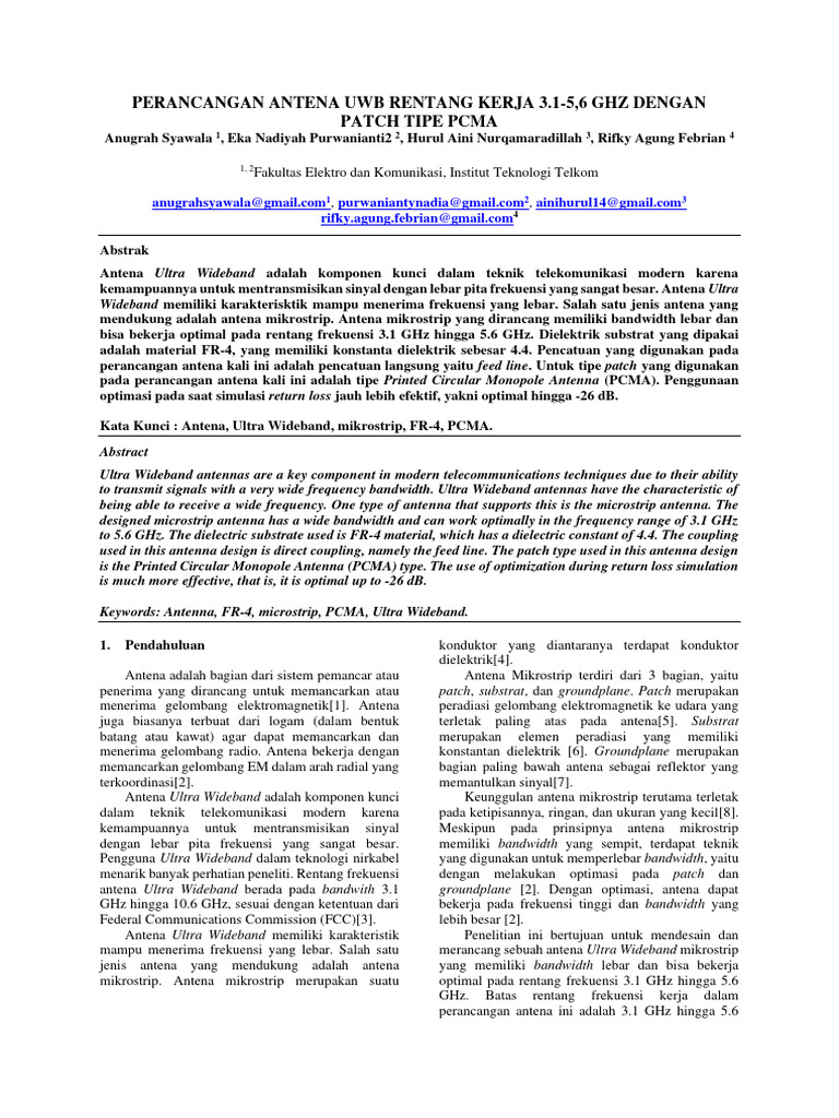 Perancangan Antena Uwb Rentang Kerja 3.1-5,6 GHZ Dengan Patch Tipe Pcma | PDF | Metode & Bahan ...