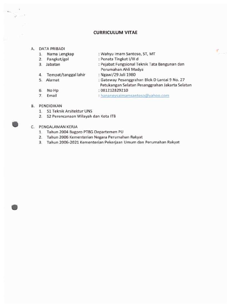 CV Narsum A.N Imam Santoso | PDF